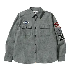A BATHING APE Busy Shark Chambray Relaxed Fit Shirt - Black