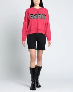 GANNI Organic Cotton Sweatshirt With Appliqué Logo - Magenta