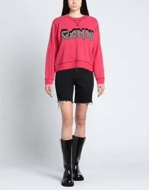 GANNI Organic Cotton Sweatshirt With Appliqué Logo - Magenta