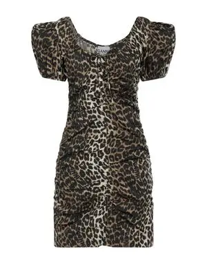 GANNI Leopard-print Mini Dress - Beige