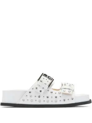 N°21 Crystal-embellished Double-strap Slides - White