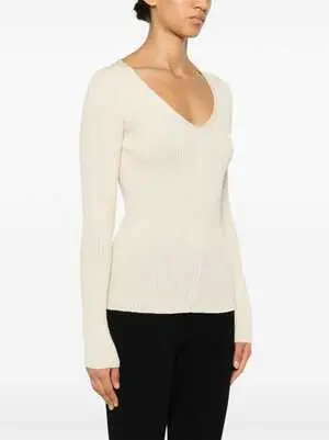 Theory Fine-ribbed V-neck Jumper - Neutrals
