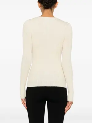 Theory Fine-ribbed V-neck Jumper - Neutrals