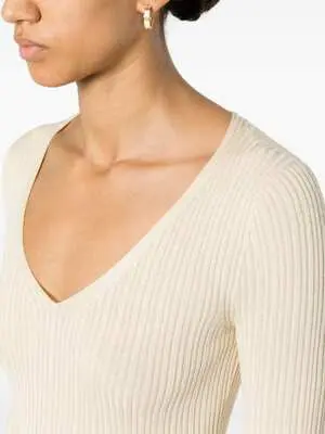 Theory Fine-ribbed V-neck Jumper - Neutrals
