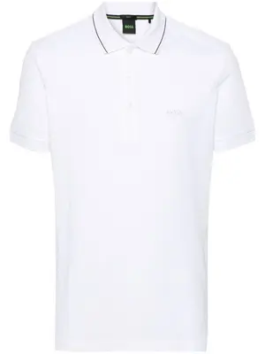 BOSS Cotton-piqué Slim-fit Polo Shirt With Collar Stripe - White