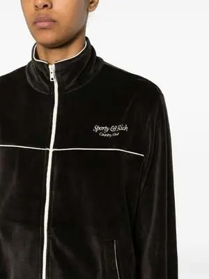 SPORTY & RICH Velour Zip-up Jacket - Brown