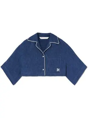 Palm Angels Palm Angels Monogram-Embroidered Cropped Shirt Blue