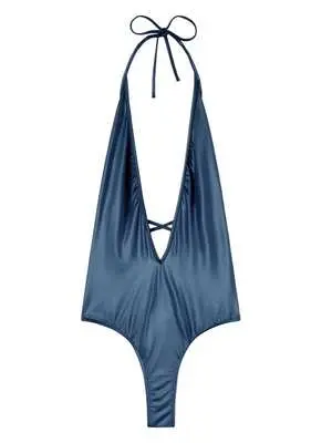 Palm Angels Metallic Halterneck Swimsuit - Blue