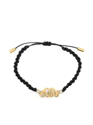 Alexander McQueen Seal-plaque Braided Bracelet - Black