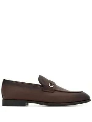 FERRAGAMO Gancini Buckle Leather Loafers - Brown