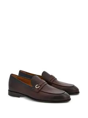 FERRAGAMO Gancini Buckle Leather Loafers - Brown