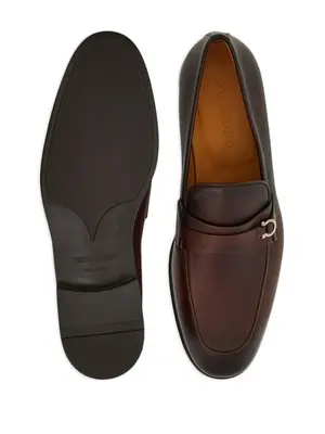 FERRAGAMO Gancini Buckle Leather Loafers - Brown