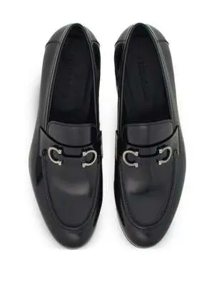 FERRAGAMO Gancini Buckle Leather Loafers - Black