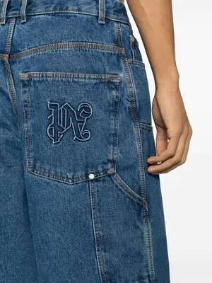 Palm Angels Monogram-embroidered Denim Shorts