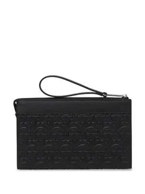 FERRAGAMO Logo-embossed Leather Wristlet - Black