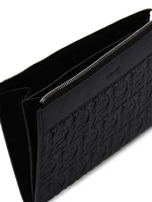 FERRAGAMO Logo-embossed Leather Wristlet - Black