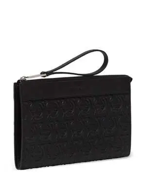 FERRAGAMO Logo-embossed Leather Wristlet - Black