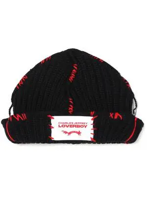 CHARLES JEFFREY Logo-patch Chunky-knit Beanie - Black