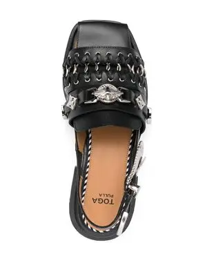 Toga Embellished Leather Sandals - Black