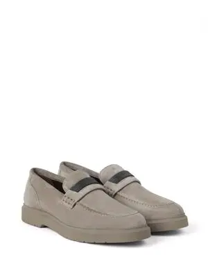 Brunello Cucinelli Suede Monili Detail Penny Loafers - Neutrals