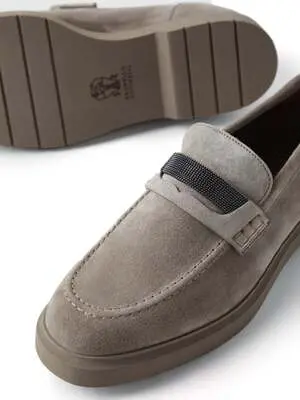 Brunello Cucinelli Suede Monili Detail Penny Loafers - Neutrals