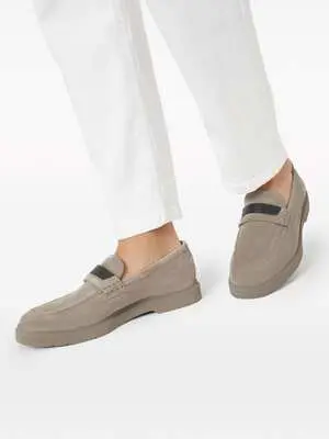 Brunello Cucinelli Suede Monili Detail Penny Loafers - Neutrals