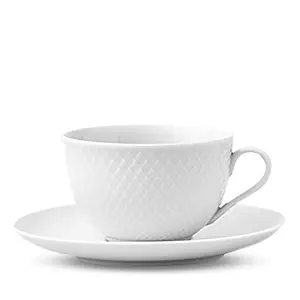 ROSENDAHL Lyngby Porcelain Rhombe Tea Cup With Matching Saucer - White