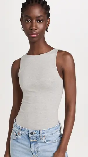 Ambitionist High Neck Tank Thong Bodysuit - Grey