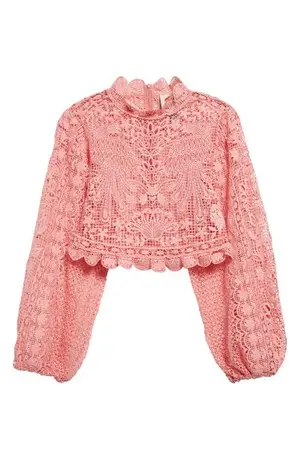 Farm Rio Guipure Lace Long Sleeve Crop Top