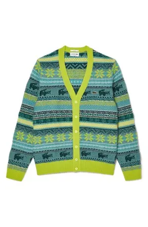 Lacoste Crocodile Fair Isle Wool Blend Cardigan - Limeira Multi