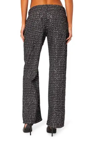 EDIKTED Nyah Sequin Low Rise Wide Leg Jeans