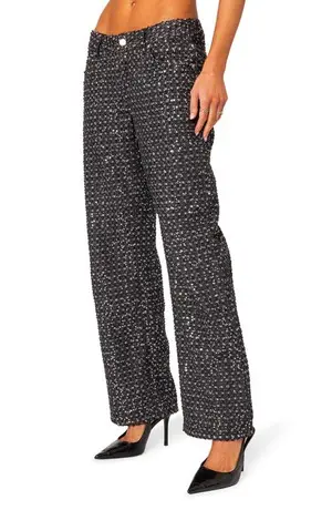 EDIKTED Nyah Sequin Low Rise Wide Leg Jeans