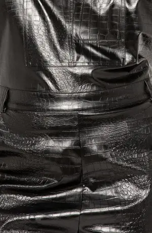 BUXOM COUTURE Croc Embossed Faux Leather Overalls