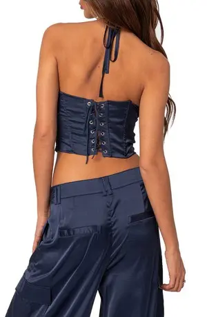 EDIKTED Kelsey Lace-up Back Satin Halter Corset