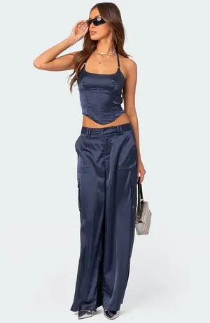 EDIKTED Kelsey Lace-up Back Satin Halter Corset