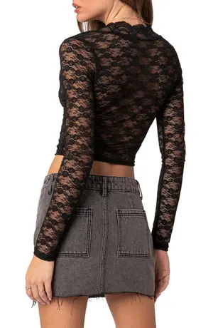EDIKTED Beck Long Sleeve Lace Top