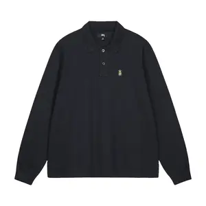 StüSsy Pigment Dyed Pique Polo - Black | Editorialist