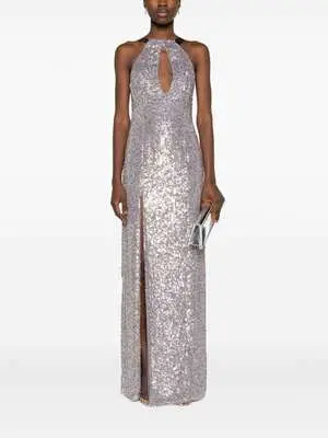 Elisabetta Franchi Halterneck Sequined Maxi Dress - Silver