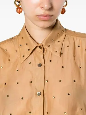 Oseree Rhinestoned Cotton Blend Shirt