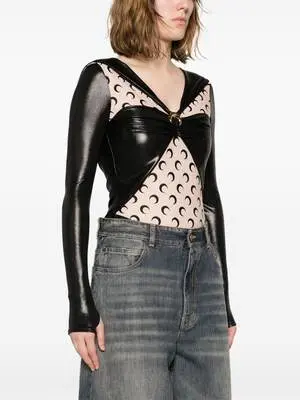 MARINE SERRE Regenerated Laminated Bodysuit - Black