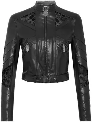 Philipp Plein Lace-embellished Leather Jacket