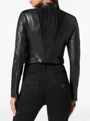 Philipp Plein Lace-embellished Leather Jacket