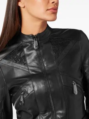 Philipp Plein Lace-embellished Leather Jacket