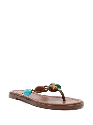 GIANVITO ROSSI Shanti Embellished Leather Flip Flops - Brown