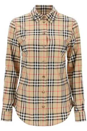 Burberry Lapwing Button Down Shirt With Vintage Check Pattern Beige