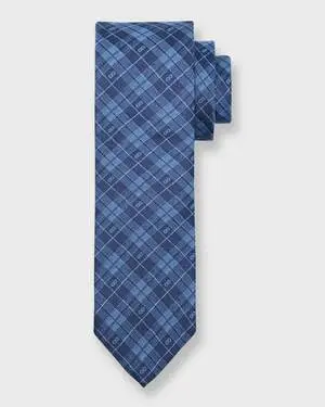 FERRAGAMO Ferragamo Silk Gancini Plaid Neck Tie Marine