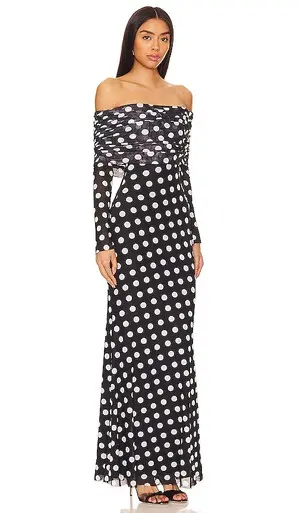 AFRM Thelma Polka Dot Mesh Overlay Gown - Diagonal Dot