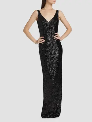 Michael Kors Sleeveless Sequined Gown - Black
