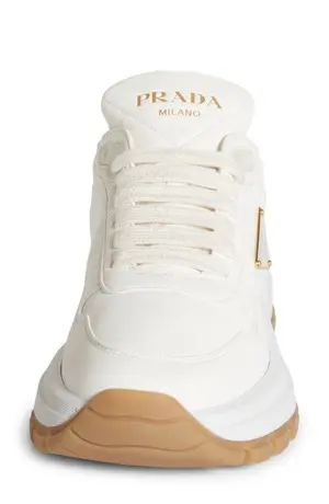 Prada Triangle Logo Lace-up Sneakers - Ivory