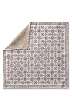 JACK VICTOR Selby Reversible Silk Pocket Square - Ecru
